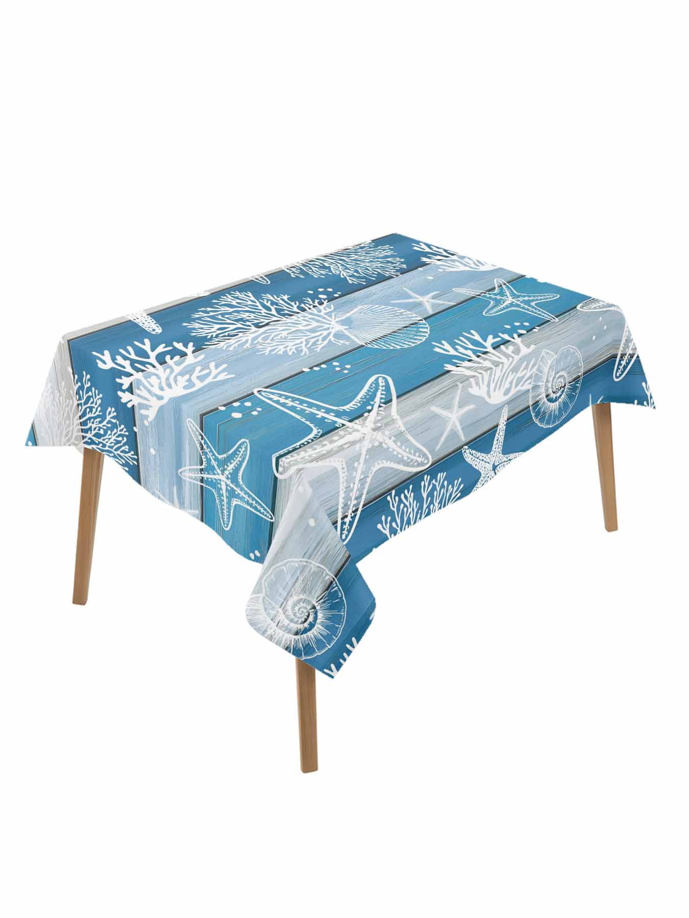 Blue Coastal Beach Rectangle Tablecloth, Nautical Starfish Coral ...