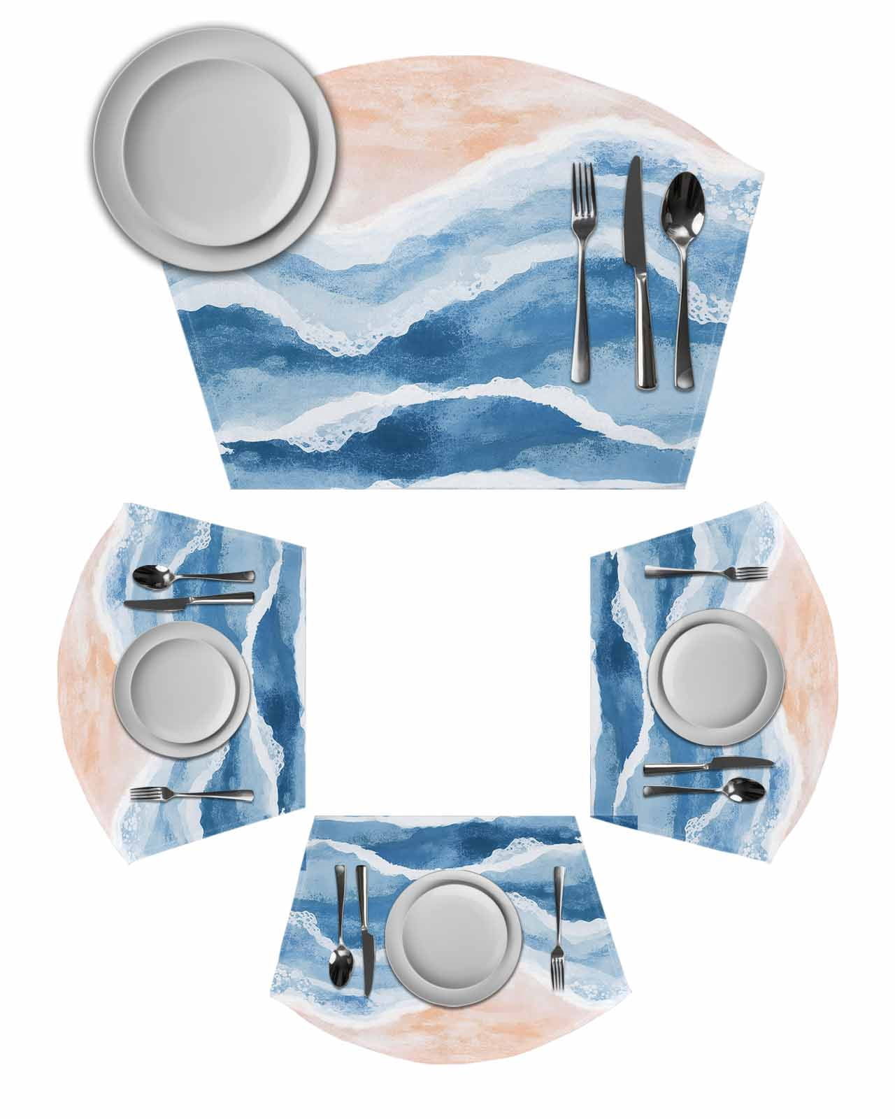 Blue Coastal Beach Round Table Placemats Set of 4 Wedge Placemats ...