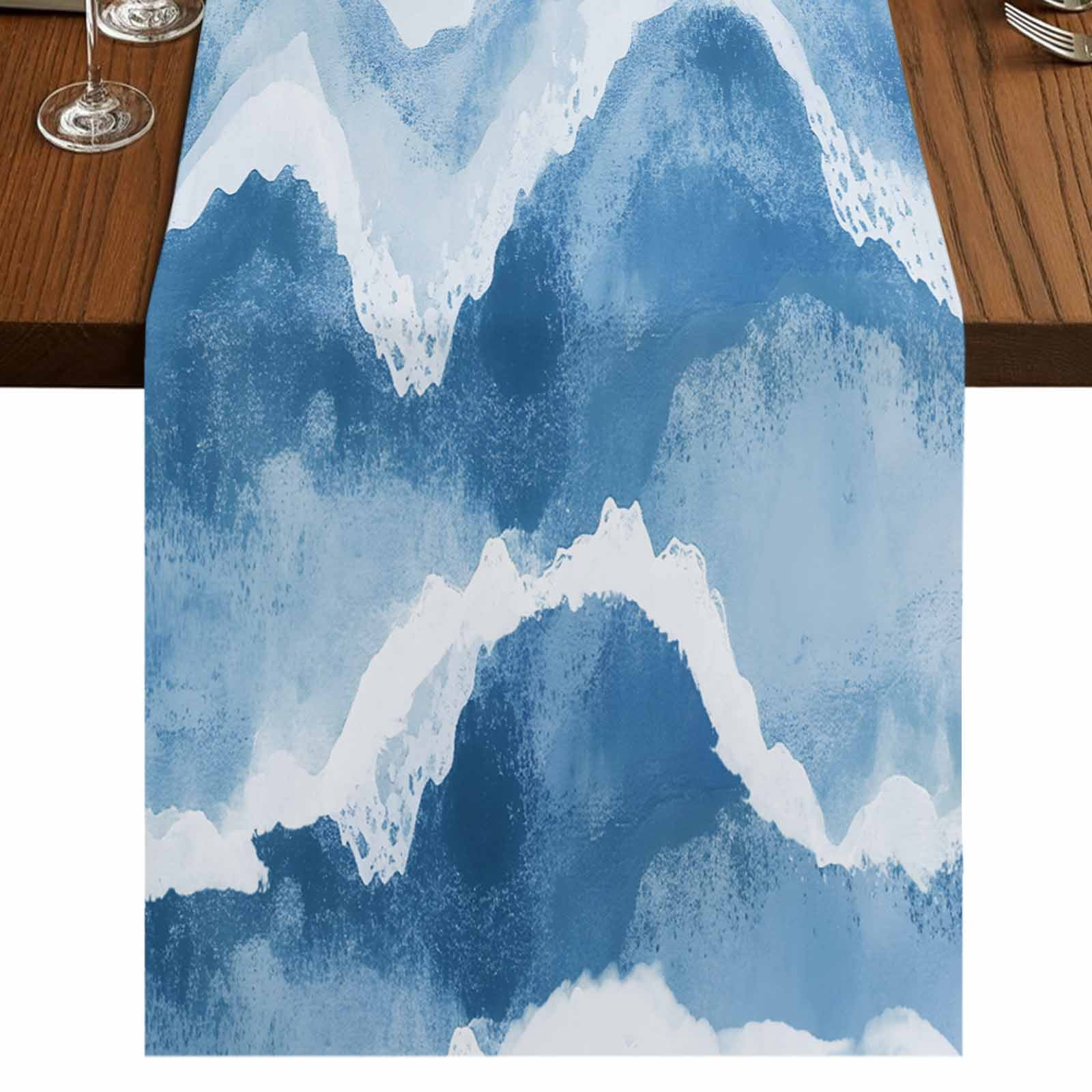 Blue Coastal Beach Short Table Runner 36 Inches Long,Modern Oil ...