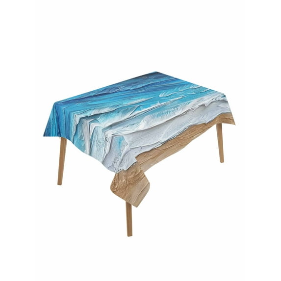 Blue Coastal Beach Table Cloth, Summer Nautical Oil Painting Waterproof ...