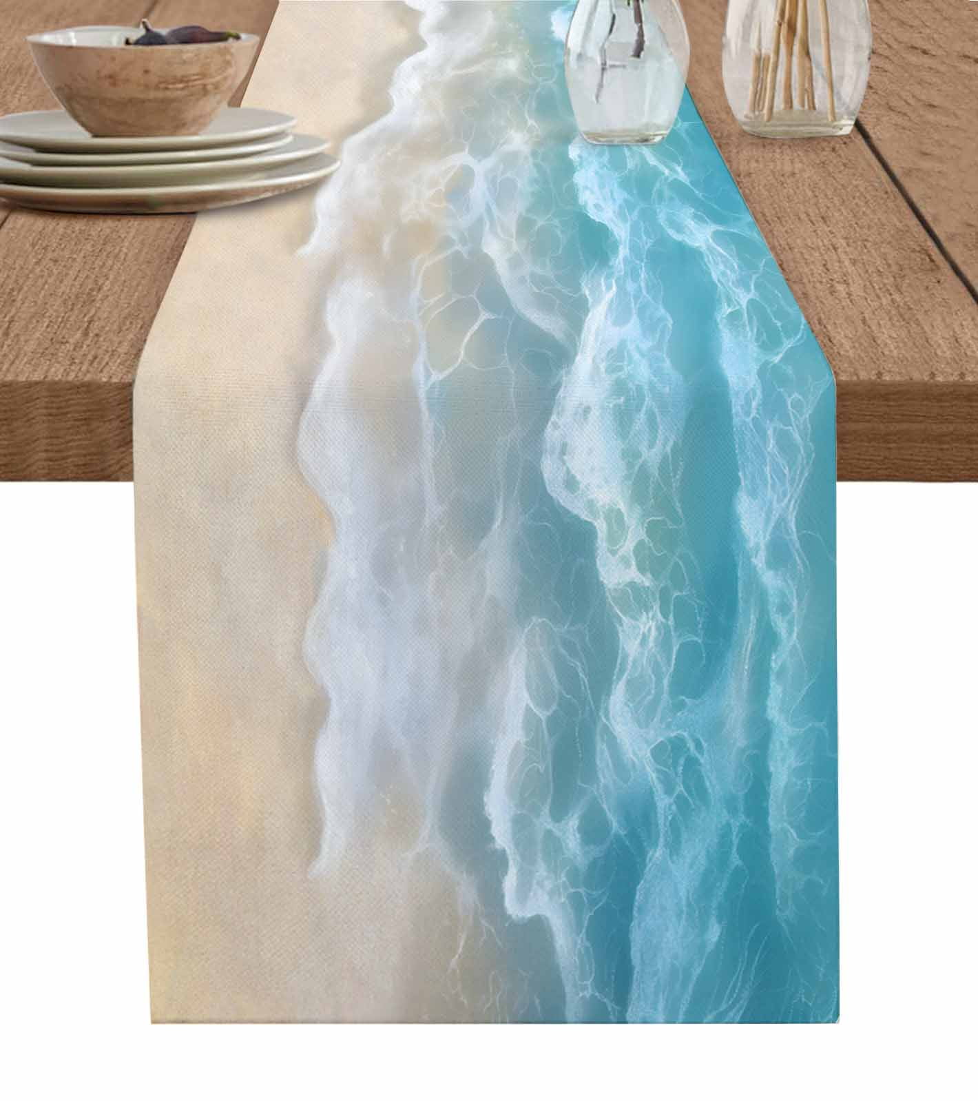 Blue Coastal Beach Table Runner 72 Inches, Summer Ocean Nautical ...