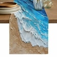 Blue Coastal Beach Table Runner, Summer Nautical Oil Painting Washable ...