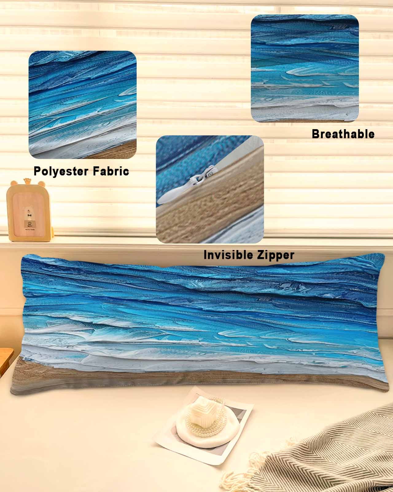 Blue Coastal Beach Throw Pillow Covers, Summer Nautical Oil Painting ...