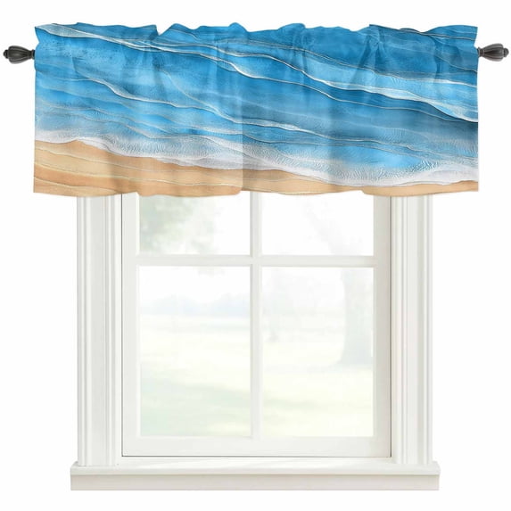 Blue Coastal Beach Valances for Windows Farmhouse Kitchen Curtains ...