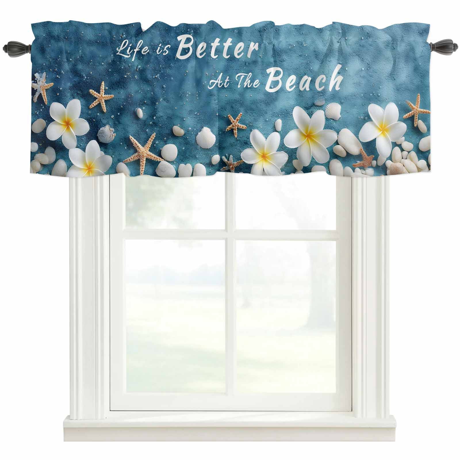 Blue Coastal Beach Valances for Windows Farmhouse Kitchen Curtains ...
