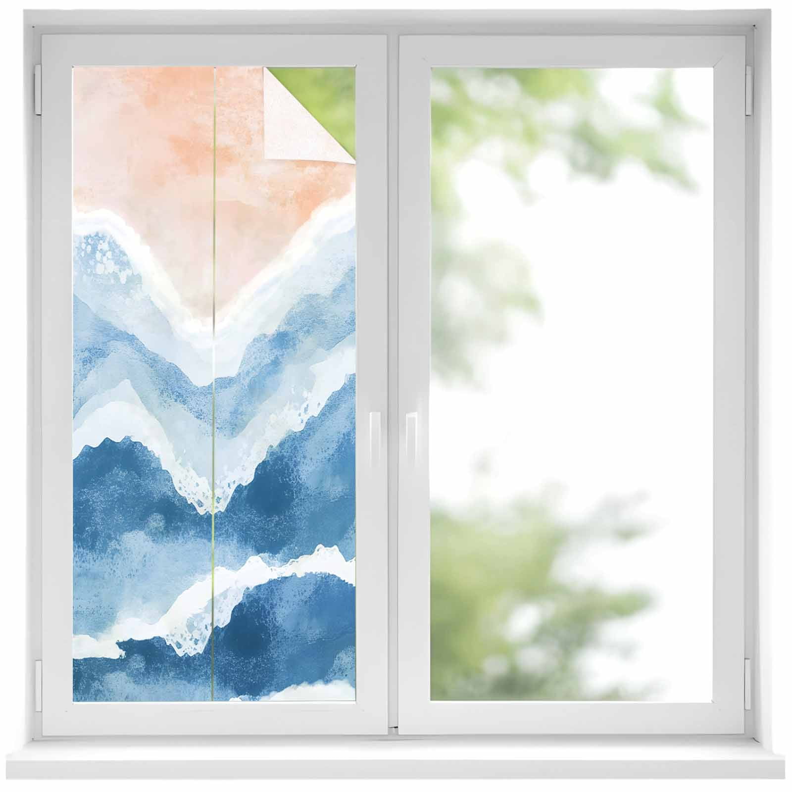 Blue Coastal Beach Window Privacy Film, Modern Oil Painting Nautical ...