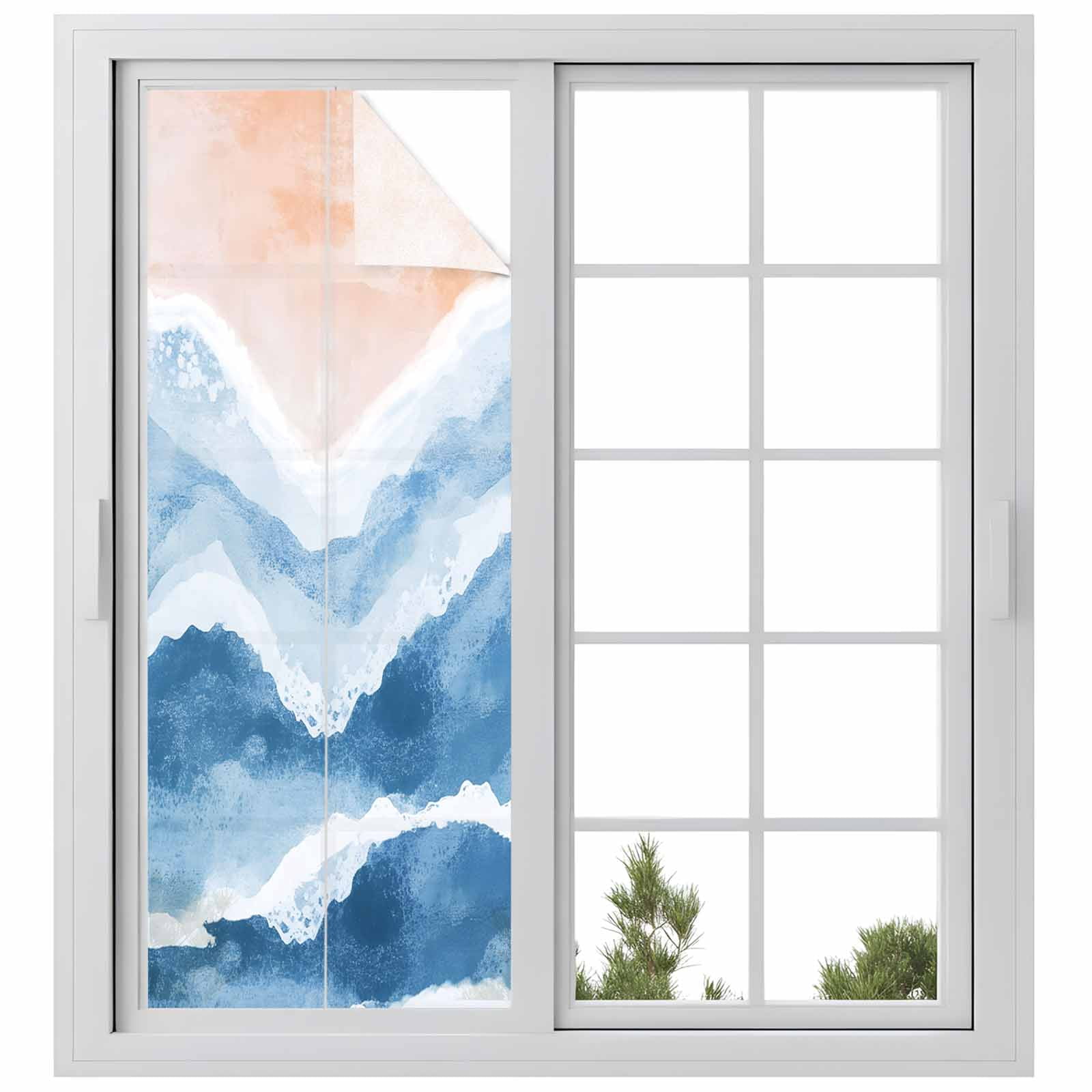 Blue Coastal Beach Window Privacy Film, Modern Oil Painting Nautical ...