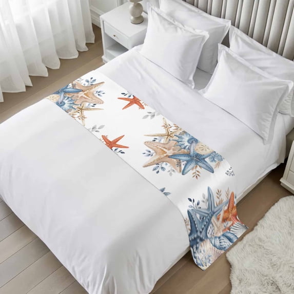 Blue Coastal Bed Runner Scarf Cal King Size, Summer Beach Starfish ...