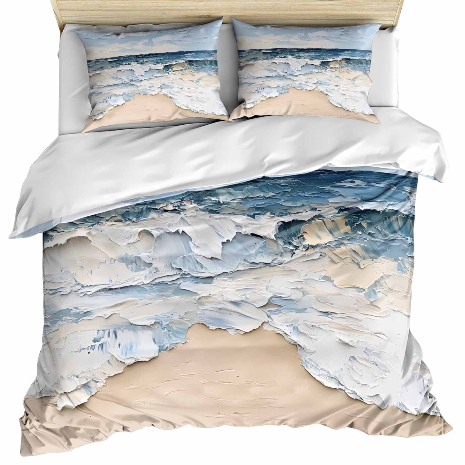 Blue Coastal Bedding 3 Piece Duvet Cover Set Full Size, Oil Painting ...