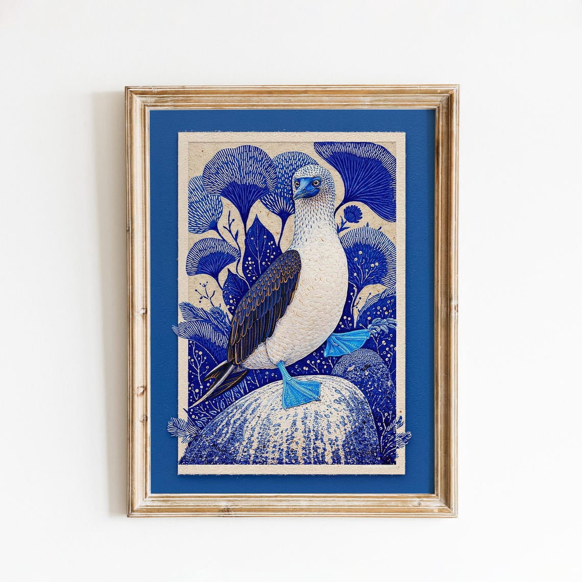 Blue Coastal Bird Vintage Sea Bird Wall Art Nautical Botanical Cobalt ...