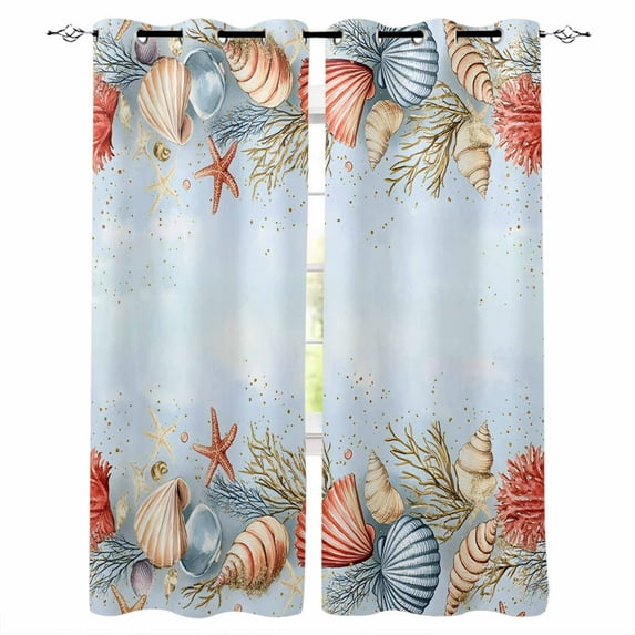 Blue Coastal Blackout Curtains 45 Inches Long, Summer Beach Starfish ...