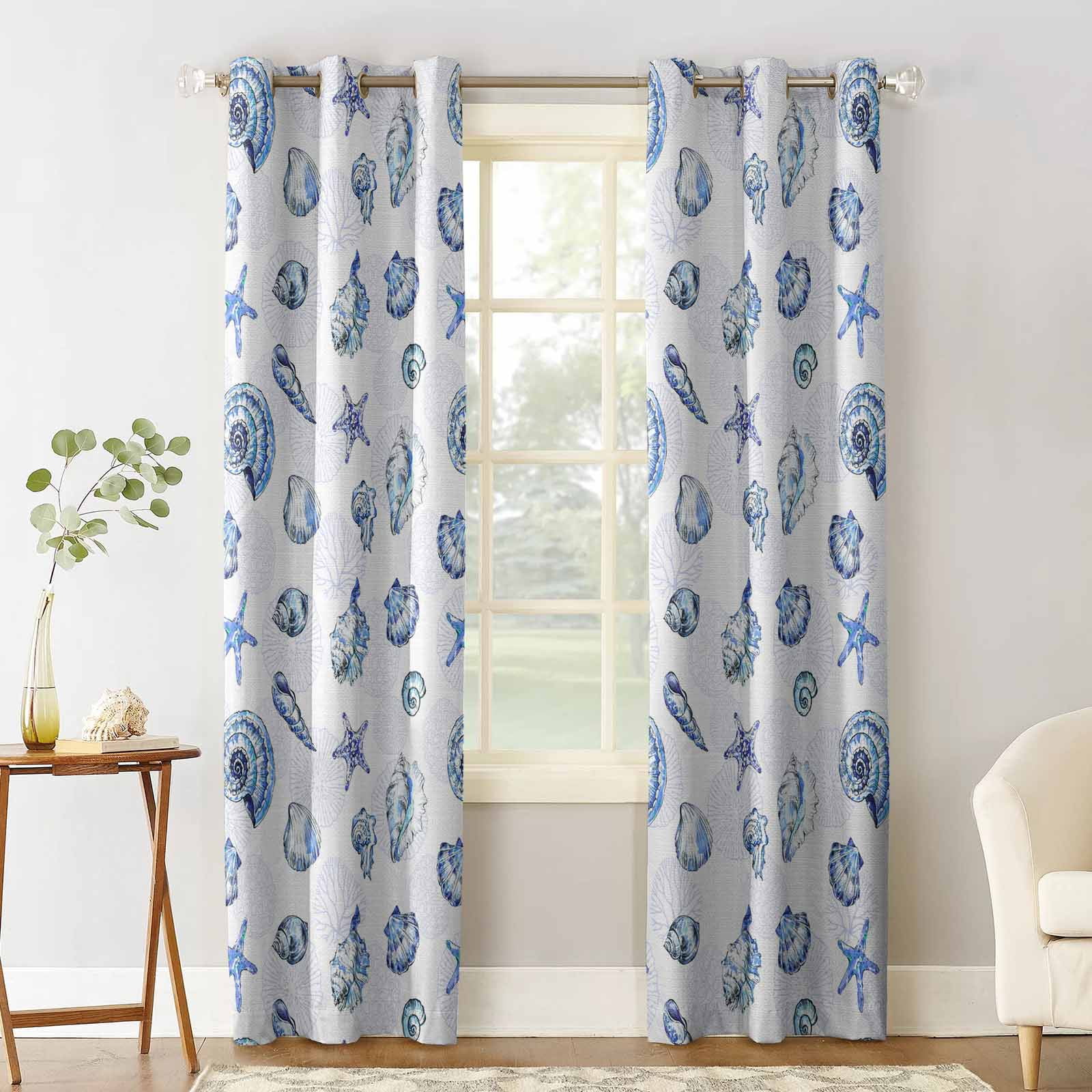Blue Coastal Blackout Curtains 63 Inches Length, Nautical Starfish ...
