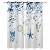 Blue Coastal Blackout Curtains 63 Inches Long, Summer Eucalyptus Leaves ...