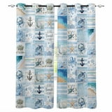 Blue Coastal Blackout Curtains 84 Inches Long, Turtle Nautical Anchor ...