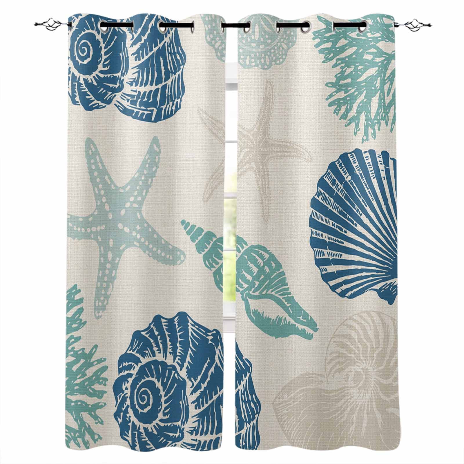 Blue Coastal Blackout Curtains for Bedroom Living Room Darkening ...