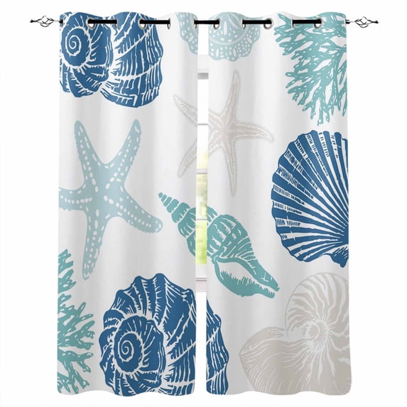 Blue Coastal Blackout Curtains for Bedroom/Living Room, Thermal ...