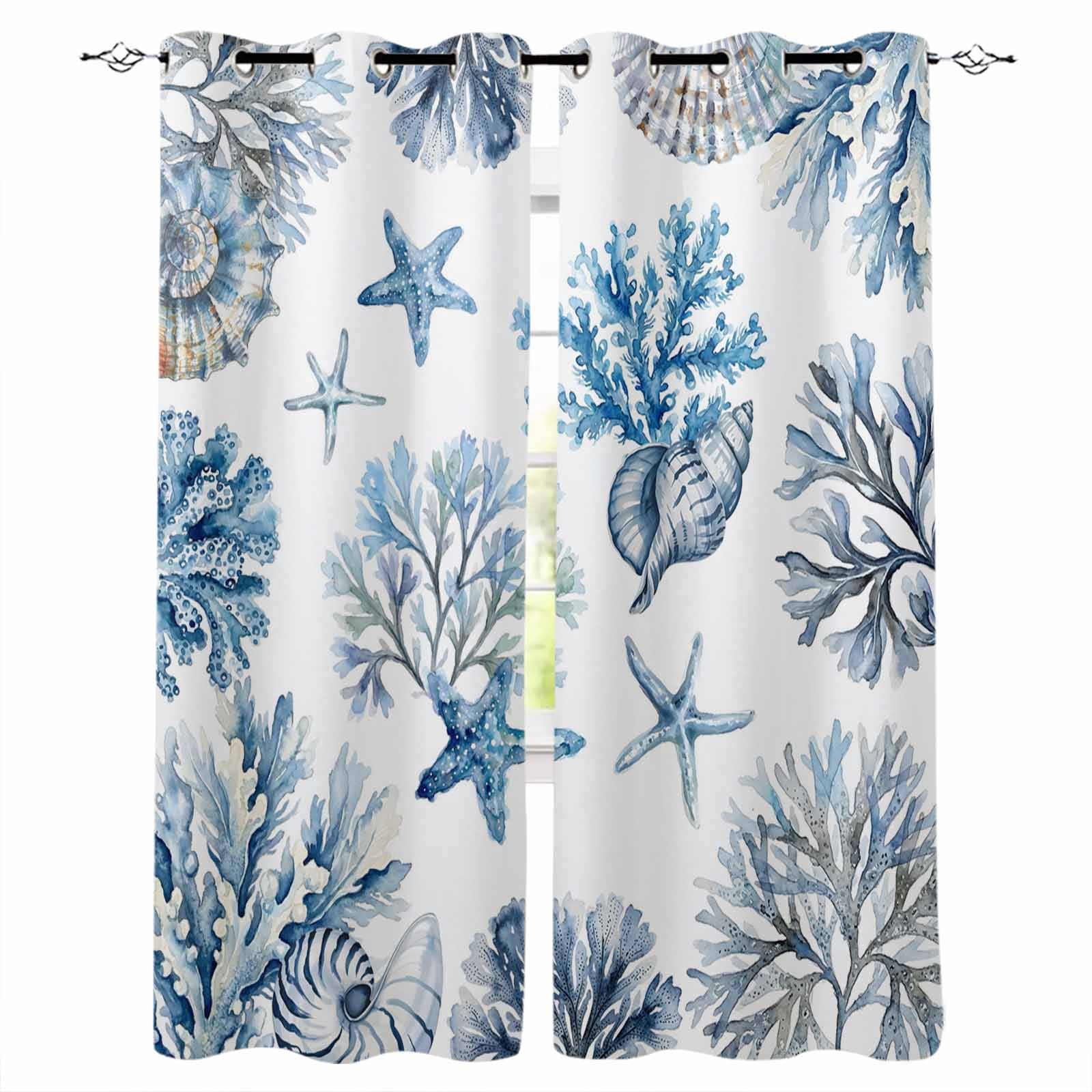 Blue Coastal Blackout Curtains for Bedroom/Living Room, Thermal ...
