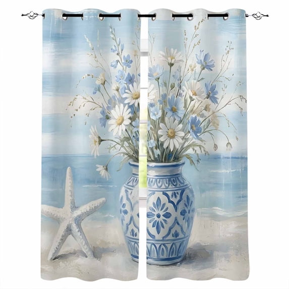 Blue Coastal Blackout Curtains for Bedroom/Living Room, Thermal ...