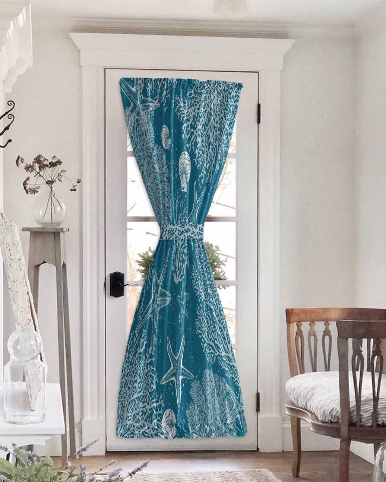 Blue Coastal Blackout Curtains, French Door Curtains for Door Window ...