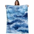 Blue Coastal Blanket Soft Cozy Warm Throw Blanket for Couch, Plush ...