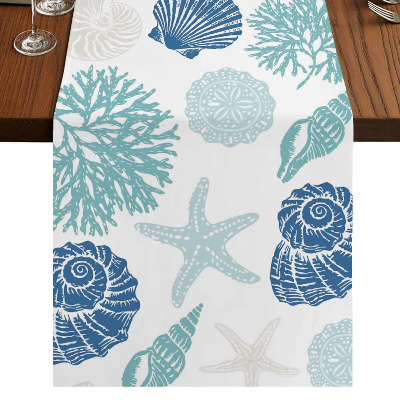 Blue Coastal Burlap Cotton Table Runner 13x120 Inches Long, Starfish ...