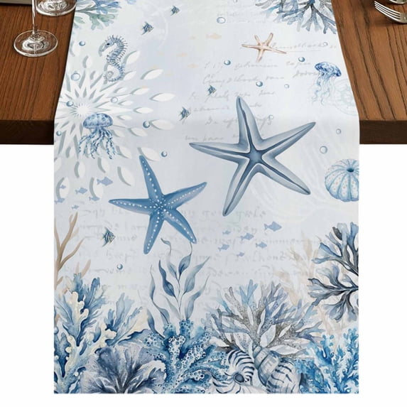 Blue Coastal Burlap Cotton Table Runner 13x48 Inches Long, Summer ...