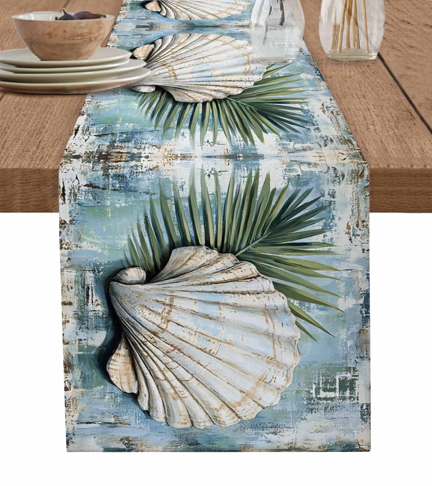 Blue Coastal Burlap Cotton Table Runner 13x70 Inches Long, Retro ...