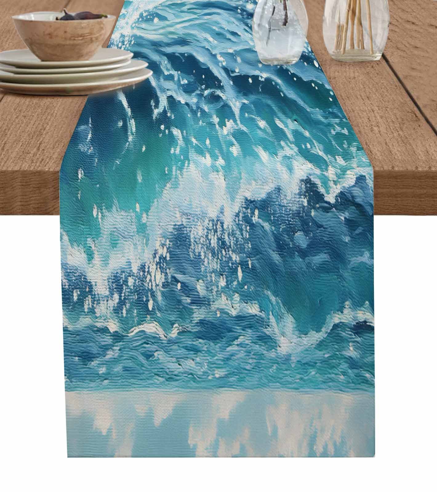 Blue Coastal Burlap Cotton Table Runner 13x72 Inches Long, Summer Ocean ...