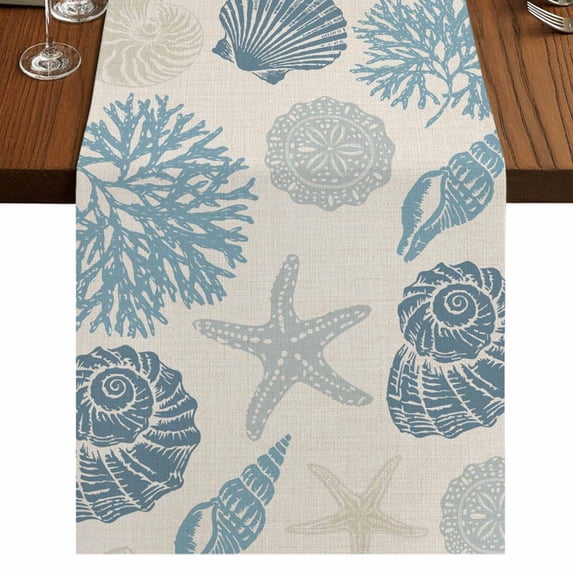 Blue Coastal Burlap Cotton Table Runner 13x90 Inches Long, Shell ...