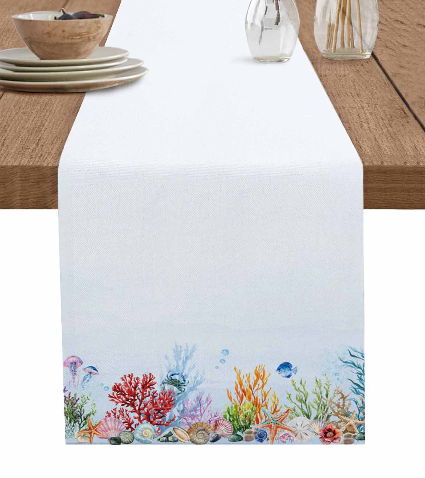 Blue Coastal Burlap Cotton Table Runner 13x90 Inches Long, Summer Beach ...