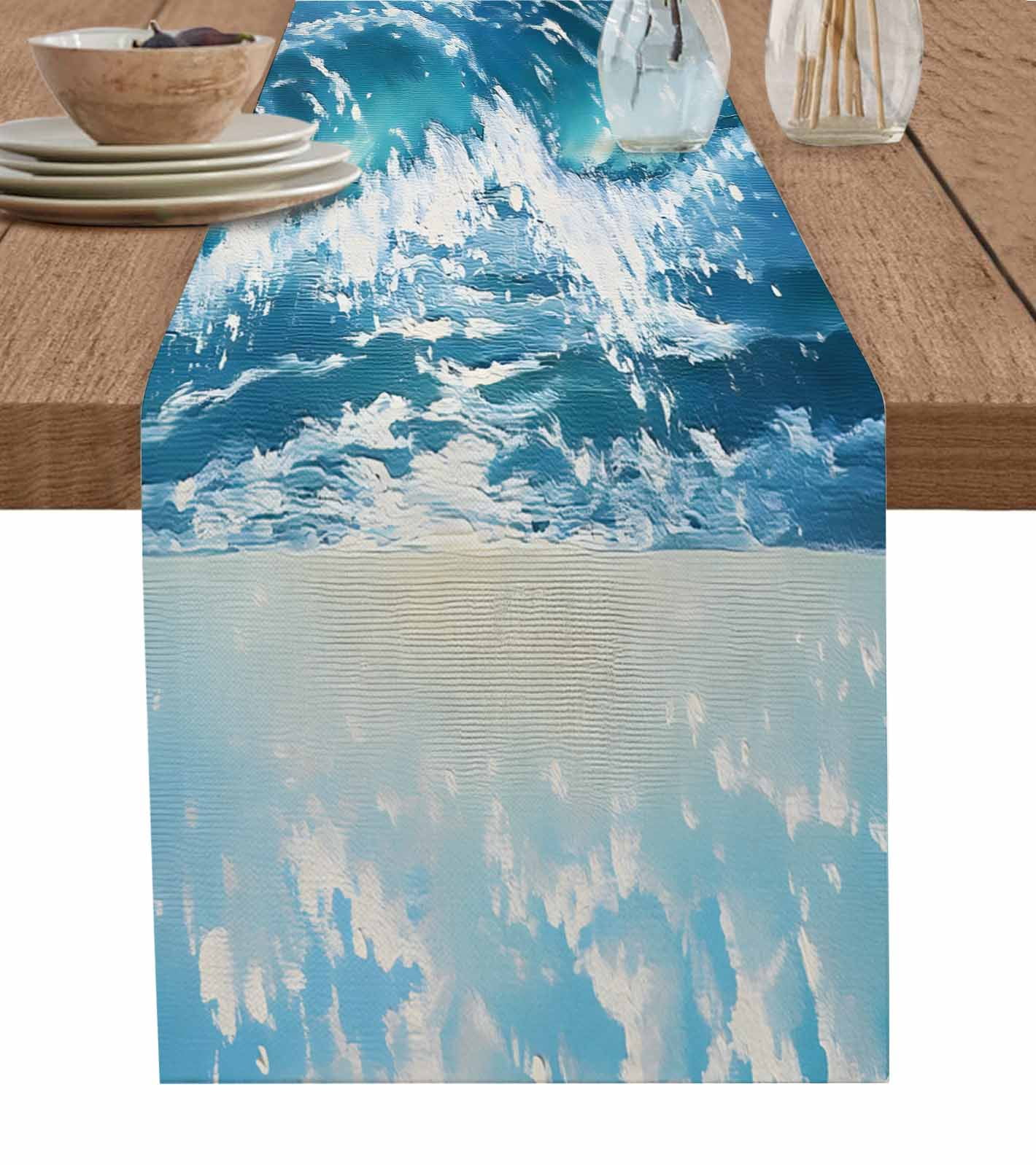 Blue Coastal Burlap Cotton Table Runner 16x72 Inches Long, Ocean Sea ...