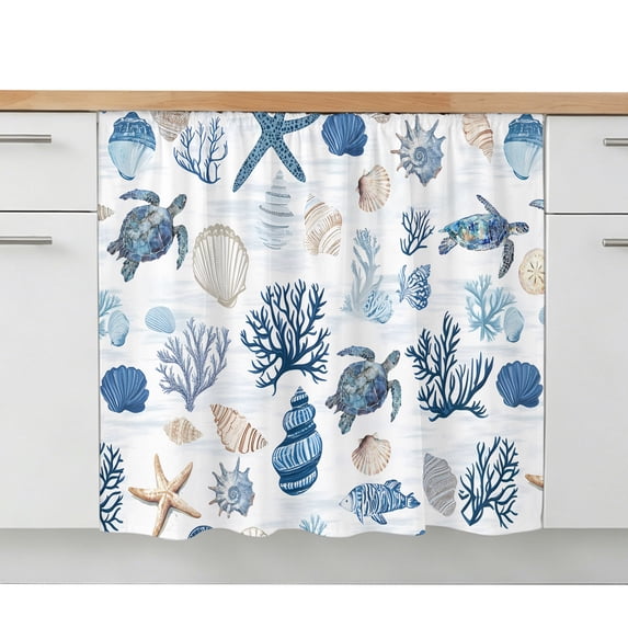 Blue Coastal Cabinet Curtains 28"W x 35"L,Dustproof Sink Skirt Curtain ...