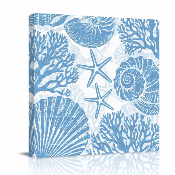 Blue Coastal Canvas Wall Art for Living Room, Beach Starfish Nautical ...