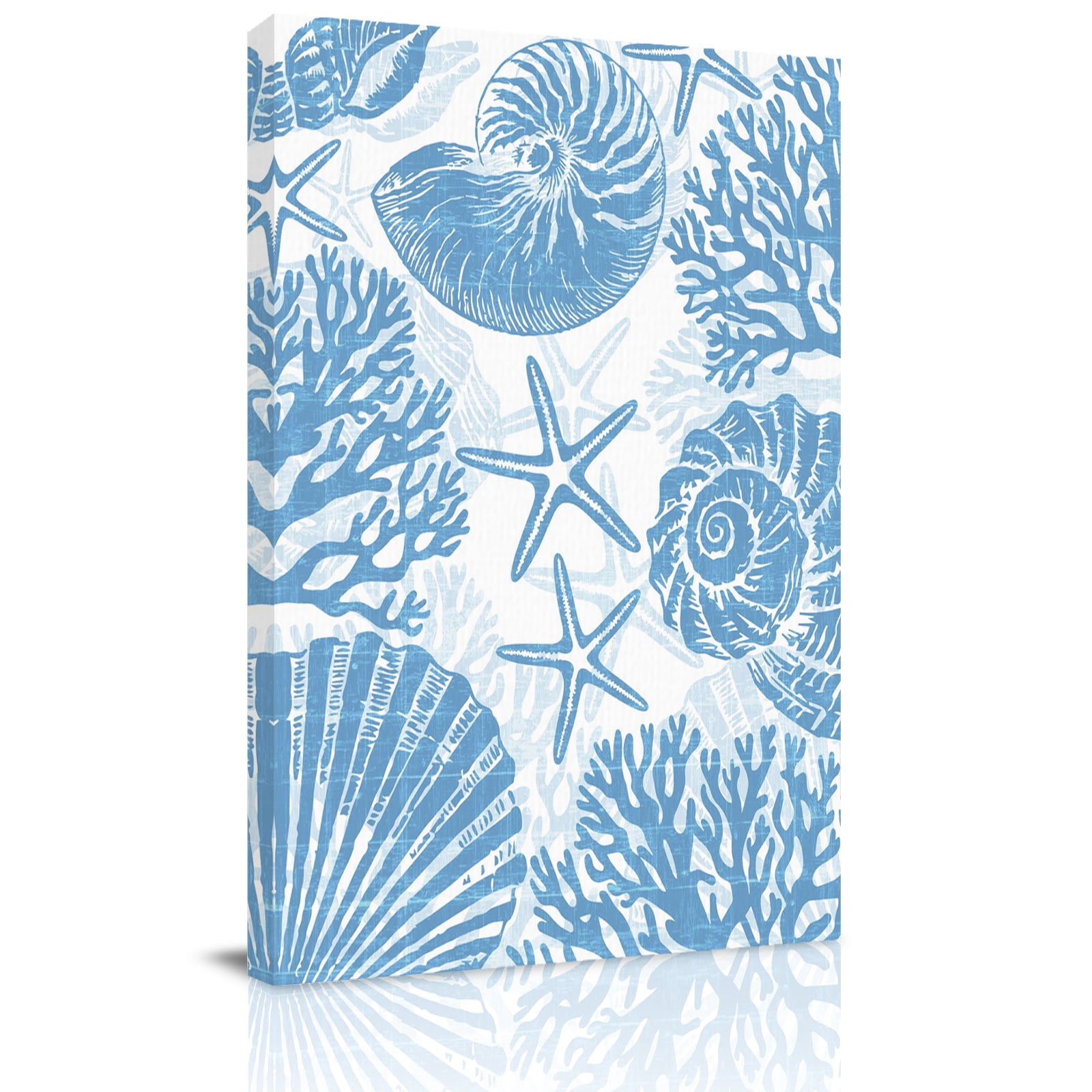 Blue Coastal Canvas Wall Art for Living Room, Beach Starfish Nautical ...