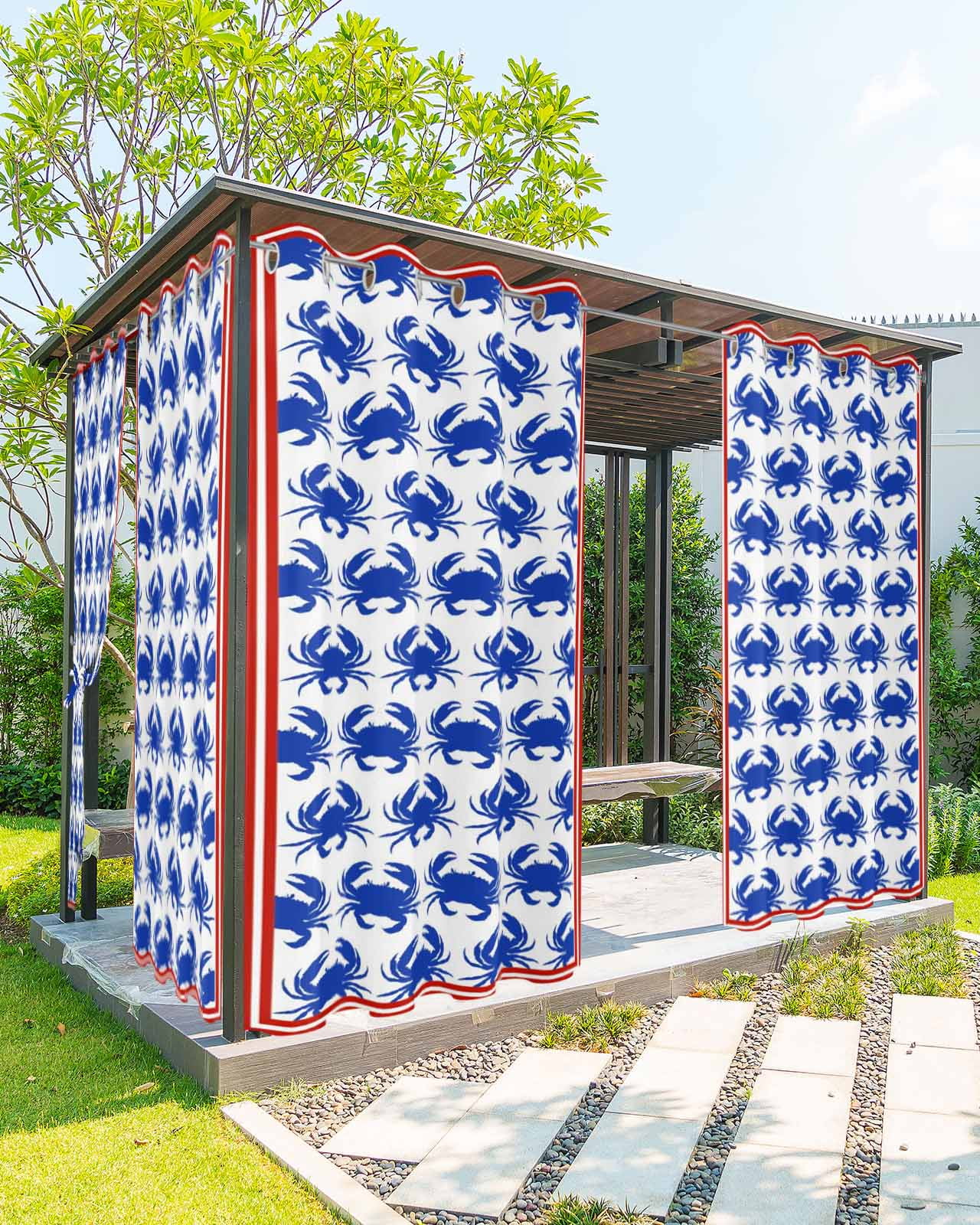 Blue Coastal Carb Outdoor Curtains for Patio, Nautical Ocean Marine ...