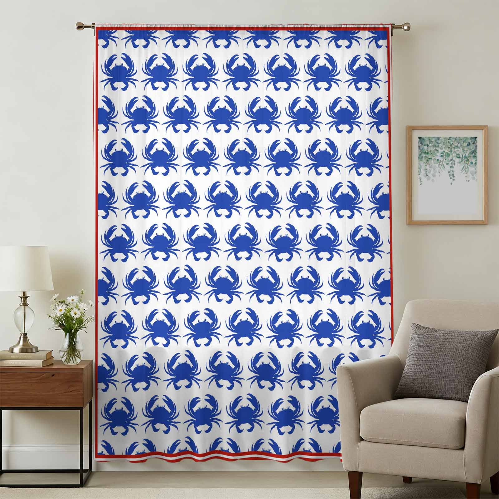 Blue Coastal Carb Sheer Curtains 96 Inches Long, Nautical Ocean Marine ...