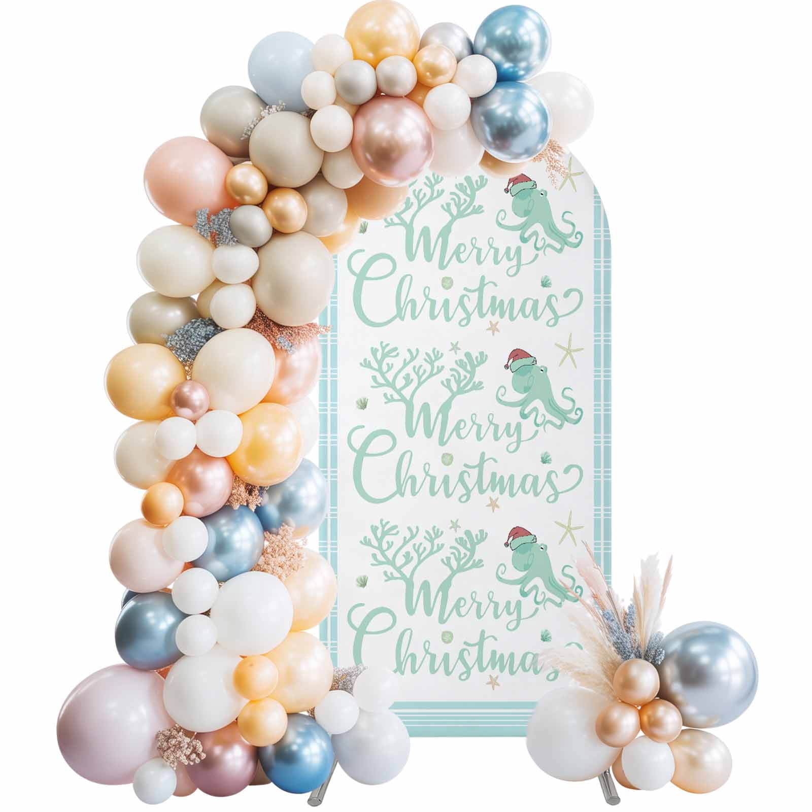 Blue Coastal Christmas Arch Backdrop Cover 7.2x4 Ft, Spandex Wedding ...