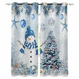 Blue Coastal Christmas Blackout Curtains 39 Inches Long, Xmas Tree ...