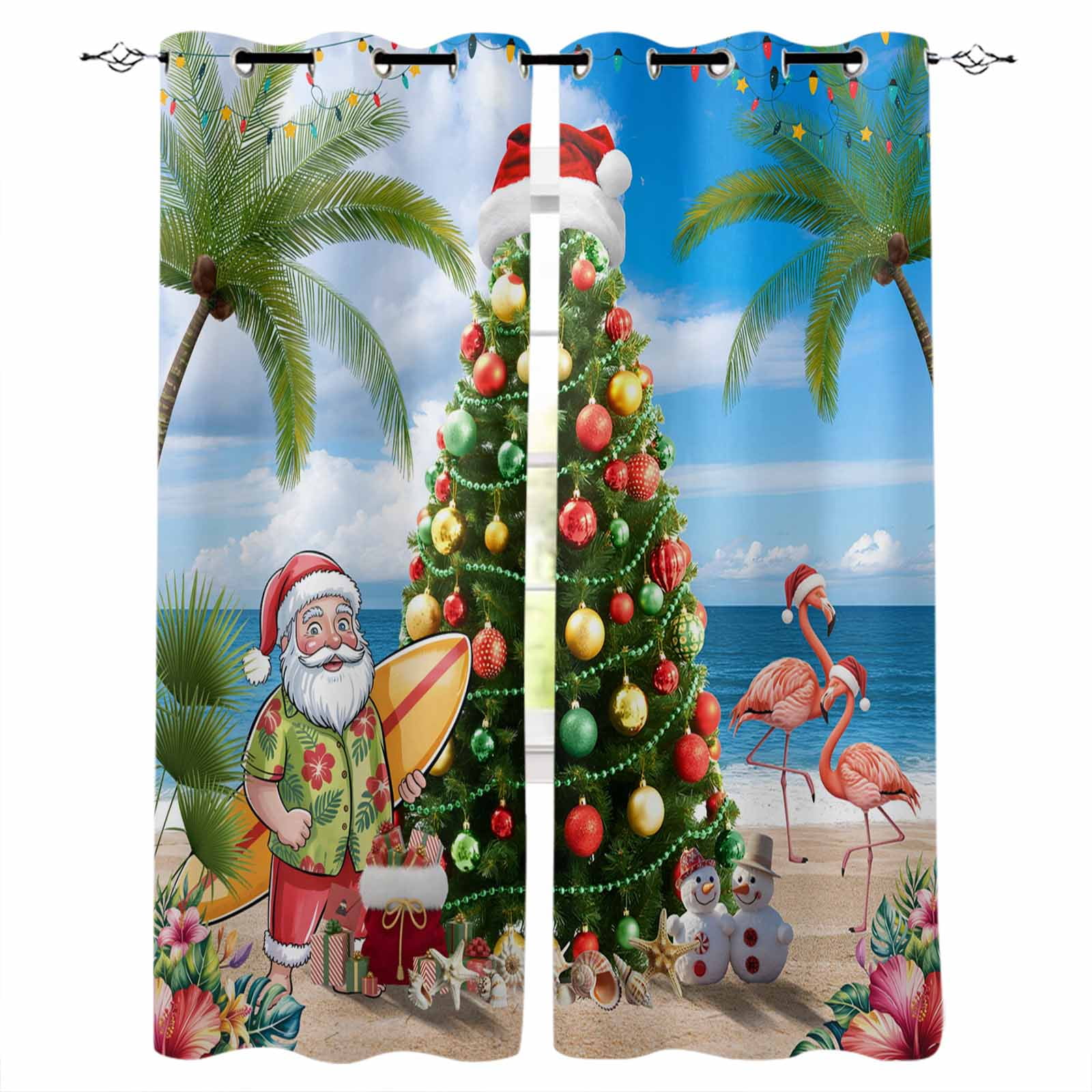 Blue Coastal Christmas Blackout Curtains 63 Inches Long, Summer Beach ...
