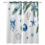 Blue Coastal Christmas Blackout Curtains 96 Inches Long, Xmas Ball Pine ...