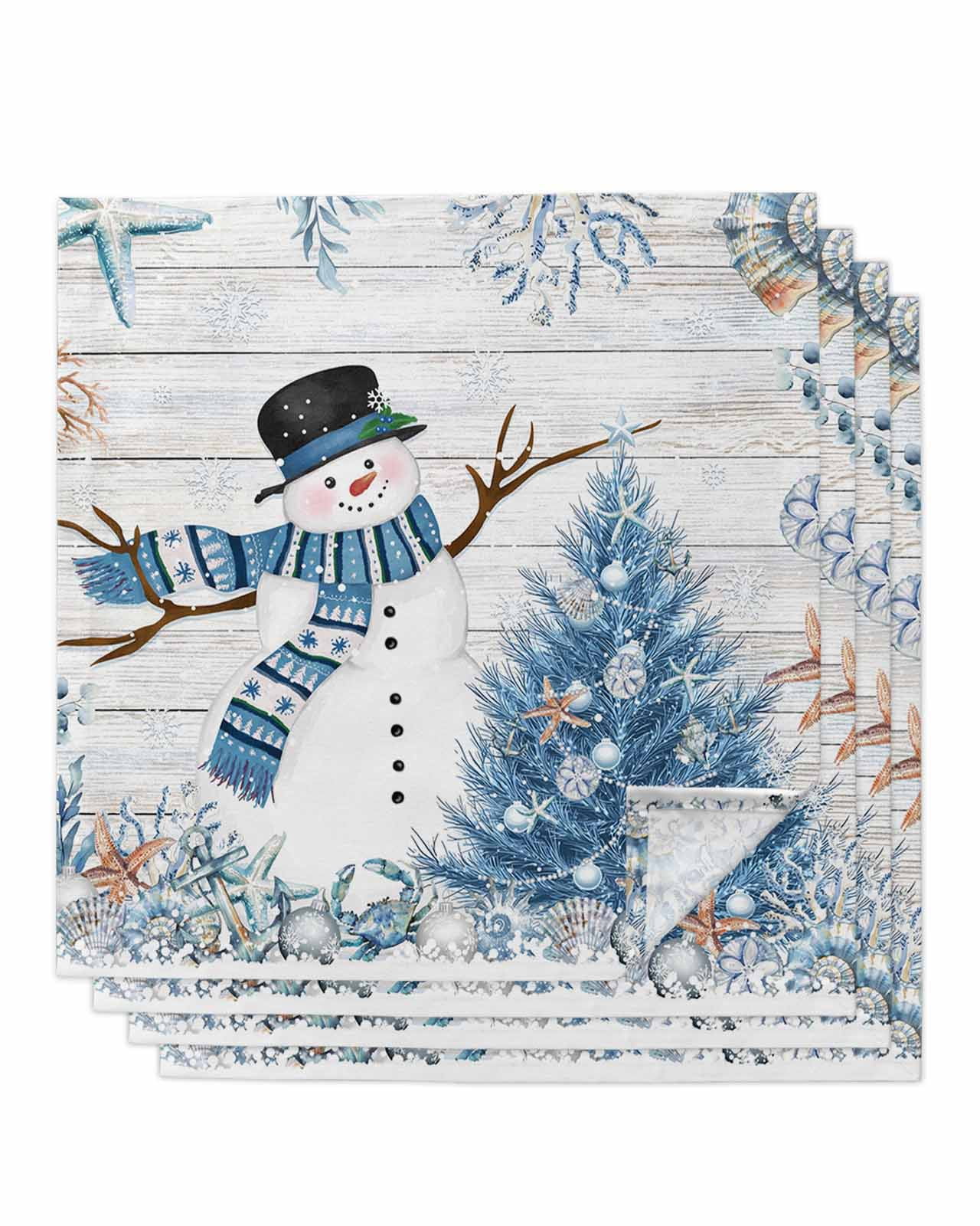 Blue Coastal Christmas Cloth Napkins Set of 4 Reusable Dinner Napkins ...