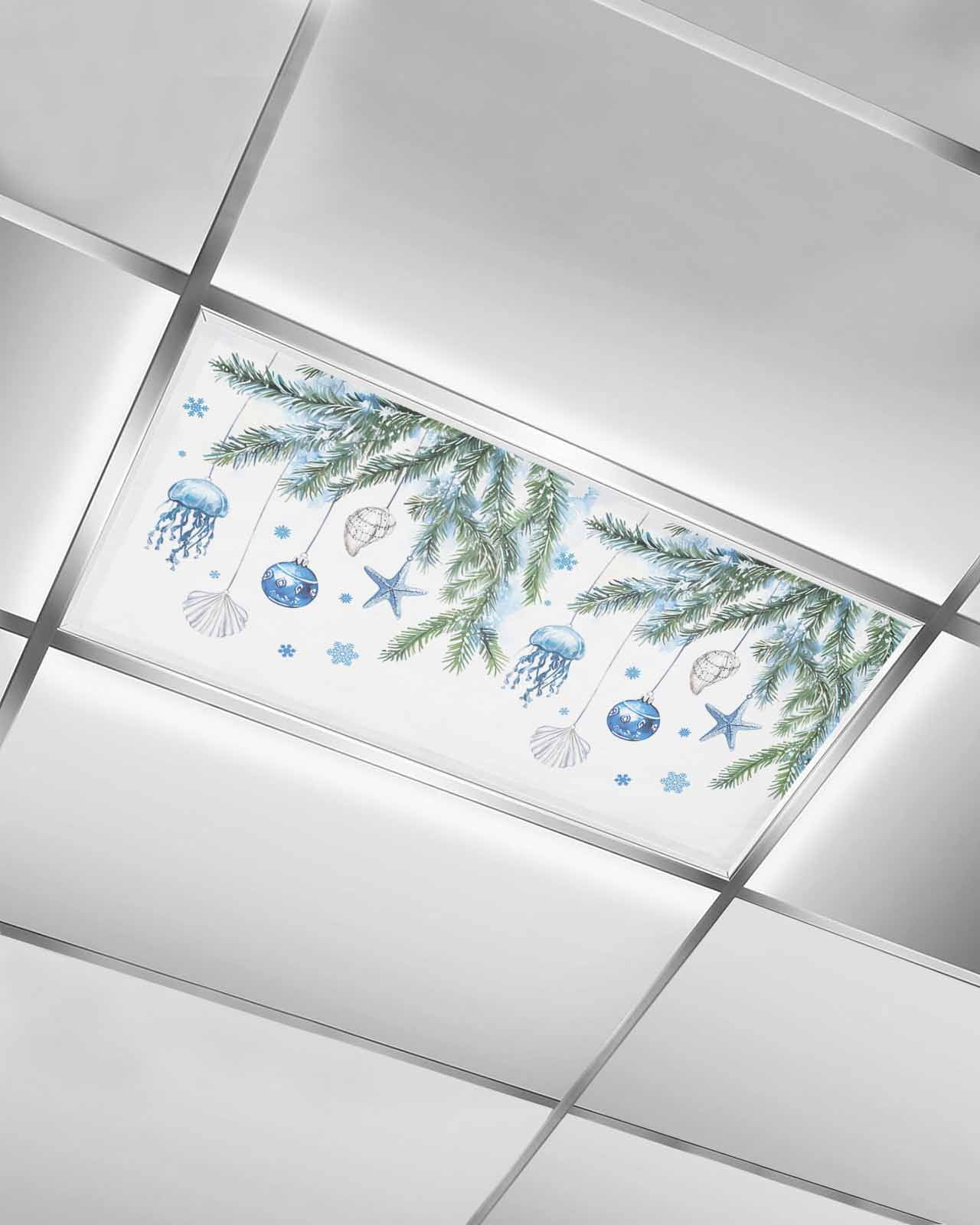 Blue Coastal Christmas Fluorescent Light Covers for Ceiling Lights 4x2 ...