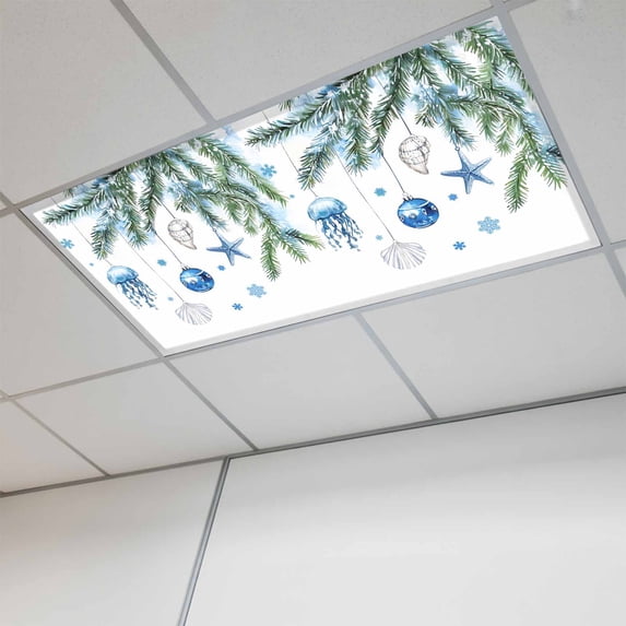 Blue Coastal Christmas Fluorescent Light Covers, Xmas Ball Pine ...