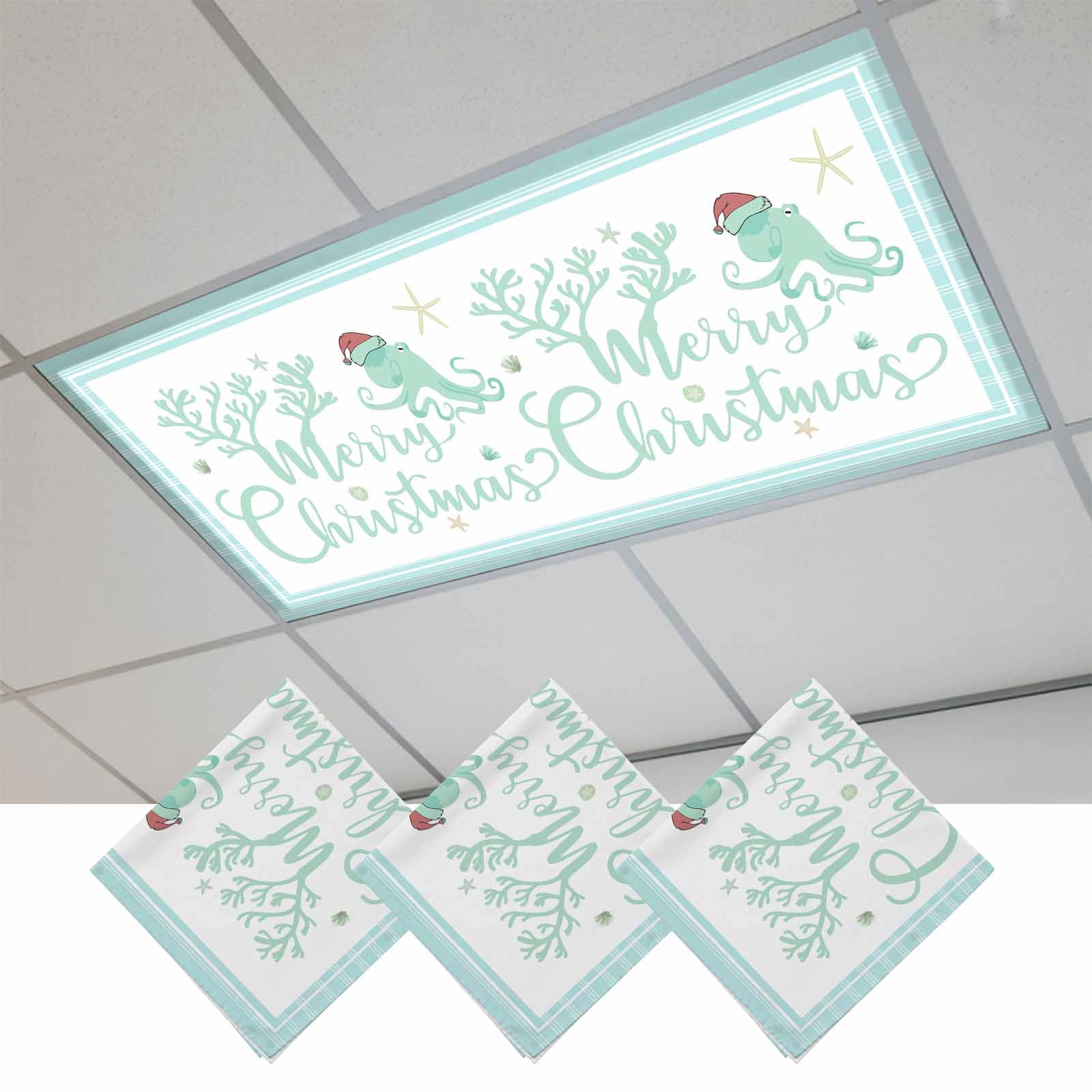 Blue Coastal Christmas Fluorescent Light Covers, Xmas Coral Nautical ...