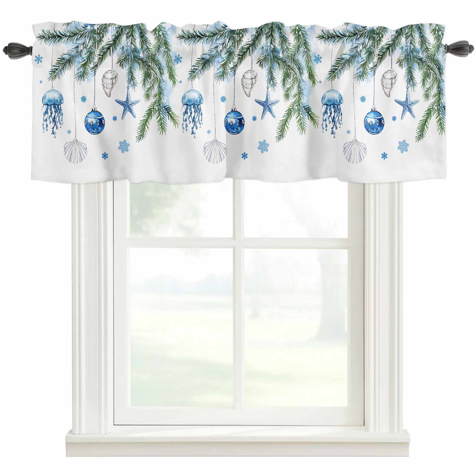 Blue Coastal Christmas Kitchen Valances for Windows, Small Valance ...