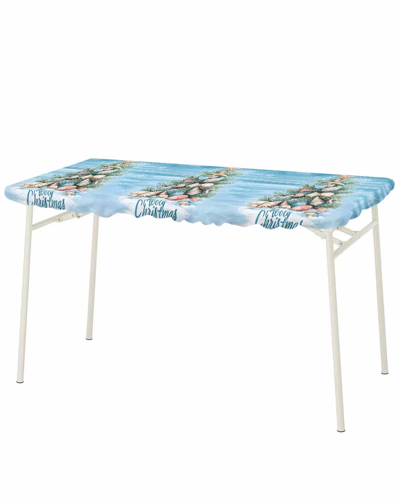 Blue Coastal Christmas Rectangle Tablecloth, Waterproof Elastic Fitted ...