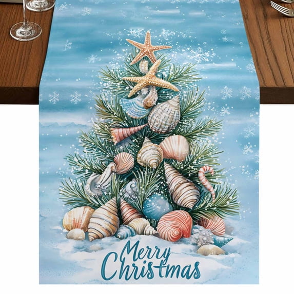Blue Coastal Christmas Short Table Runner 48 Inches Long,Nautical ...