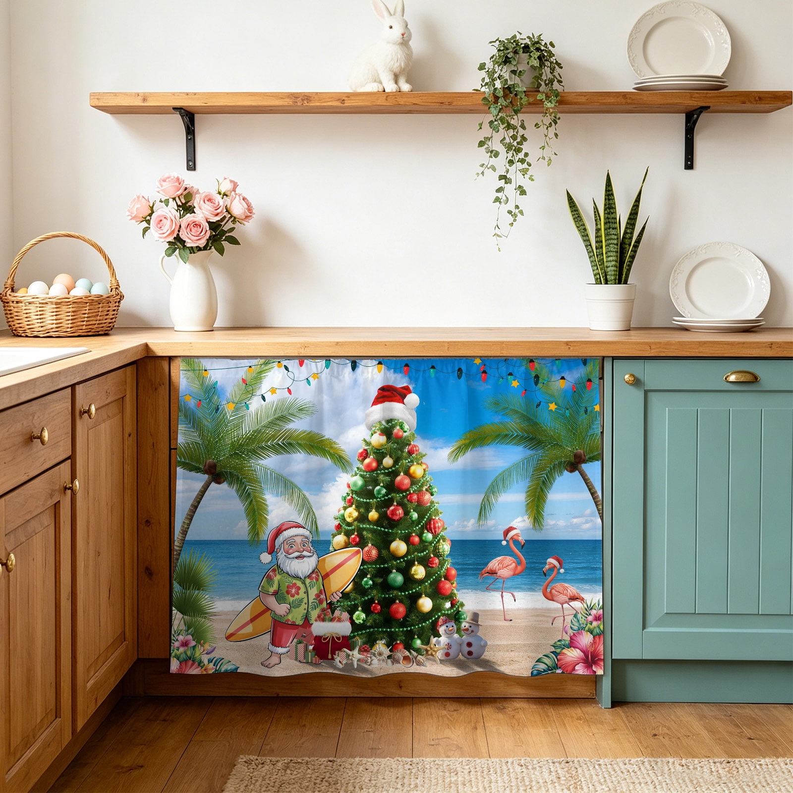 Blue Coastal Christmas Sink Skirt 11"Wx13"L,Dustproof Under Sink ...