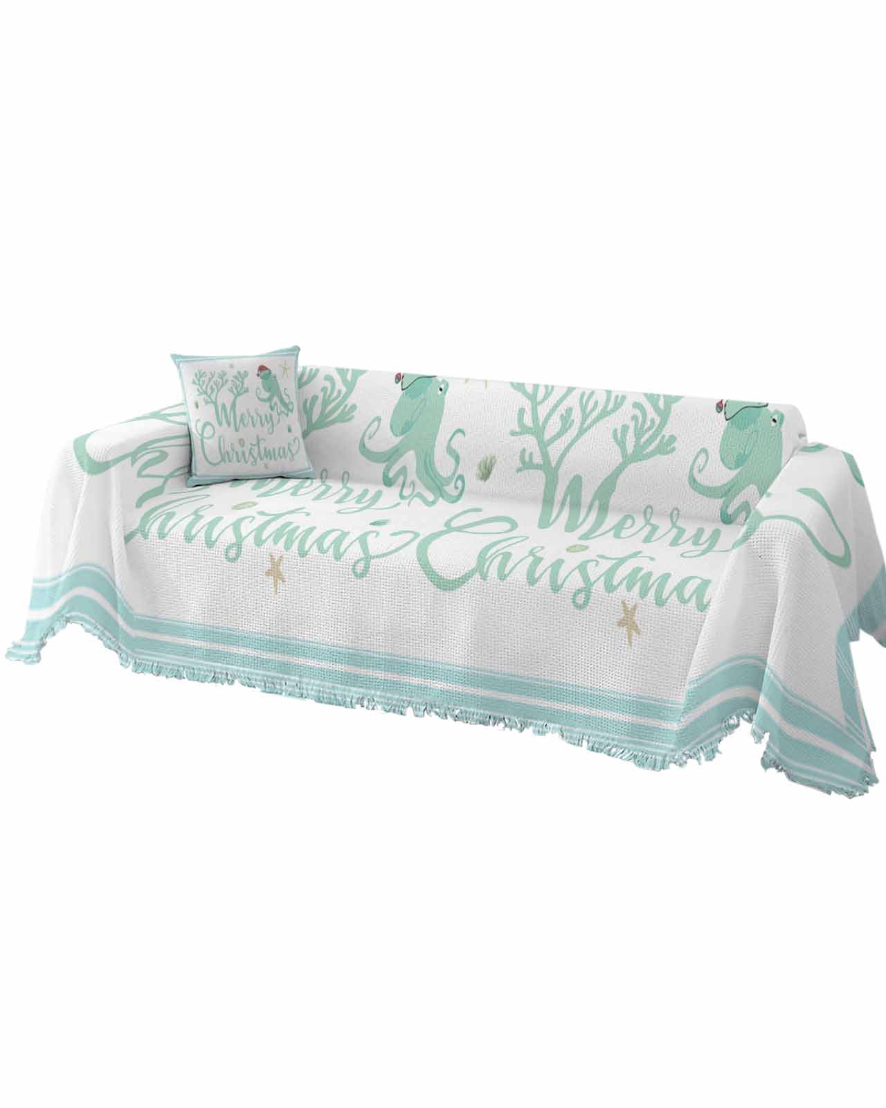 Blue Coastal Christmas Sofa Couch Covers for 3 Cushion Couch, Washable ...
