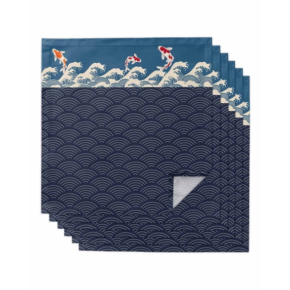 Blue Coastal Cloth Napkins Set of 6 Reusable Dinner Napkins, Japanese ...